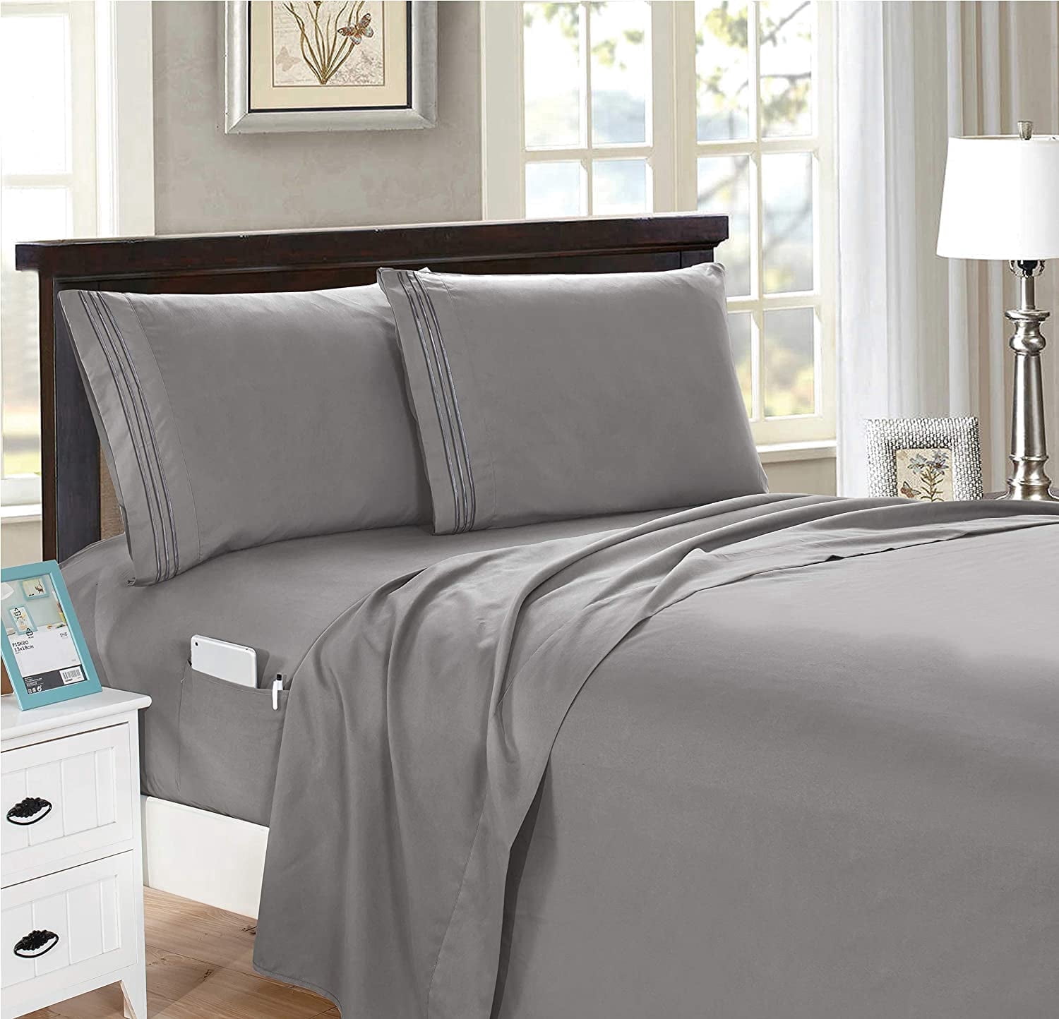 Elegant Comfort Full Size 4-Piece Smart Sheet Set, 1500 Series, Wrinkle ...