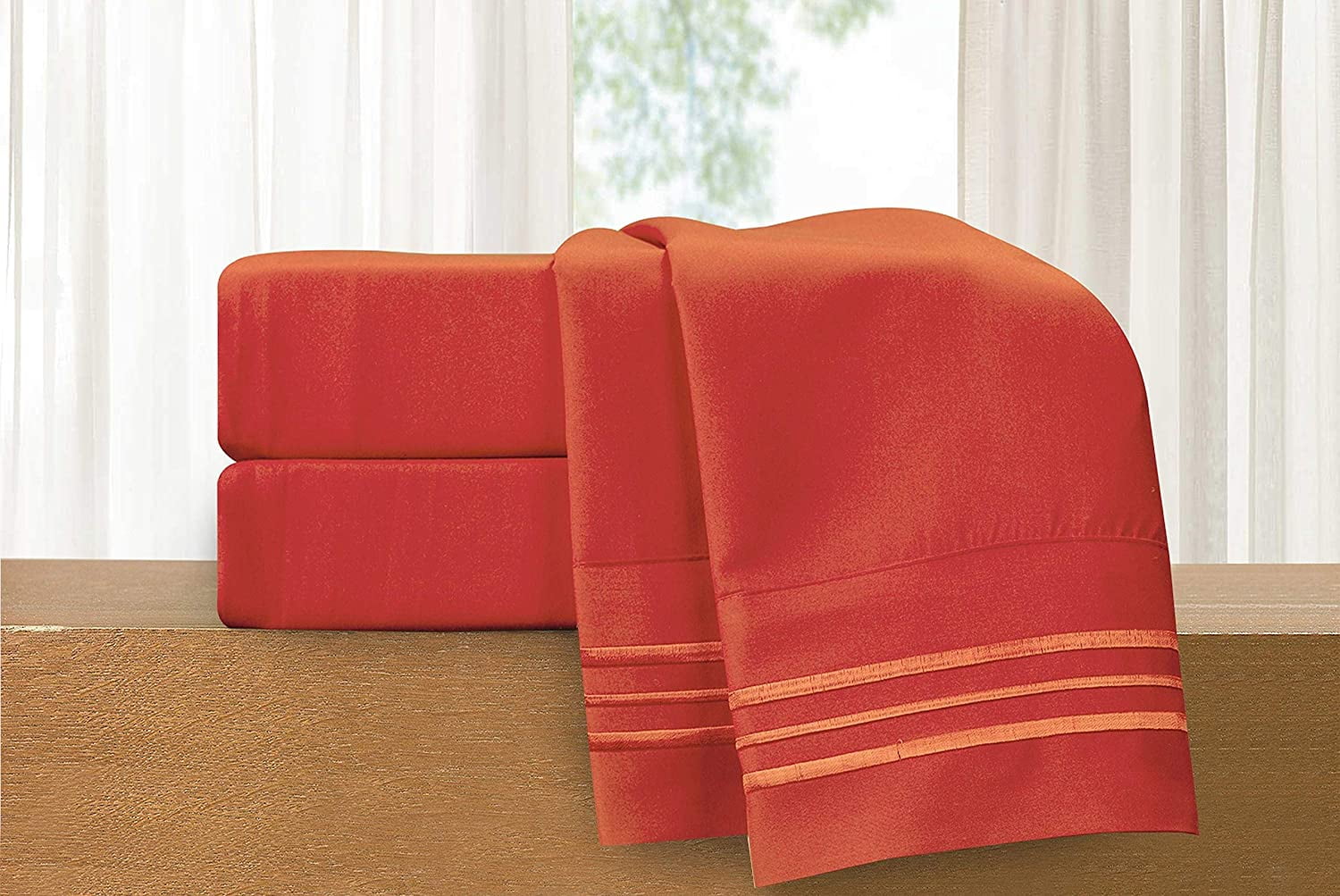 Elegant Comfort 5 Piece Bed Sheets Split King Red Texture 1500 Thread ...