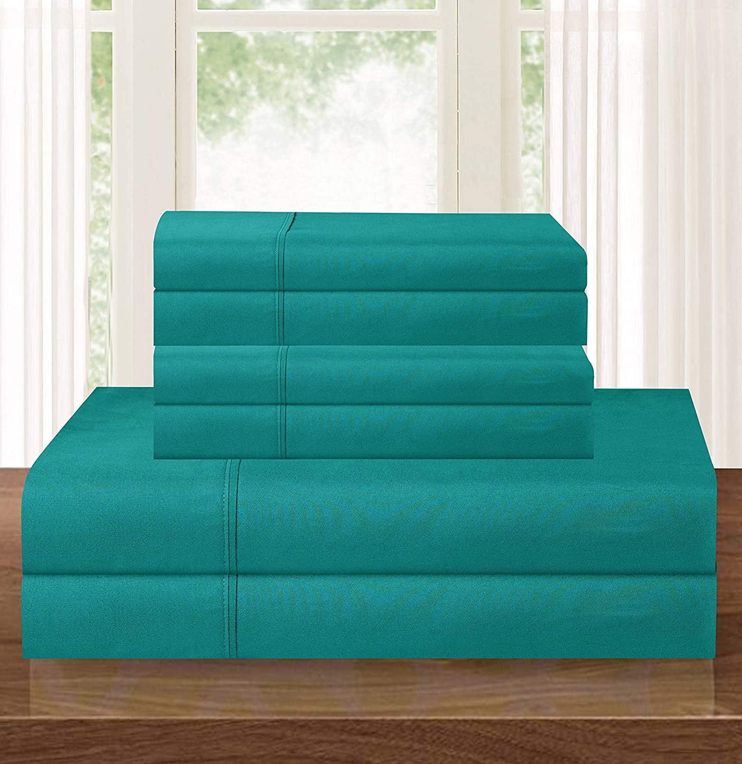 Elegant Comfort Luxury 5-Piece Split King Turquoise Bed Sheet Set, Deep ...