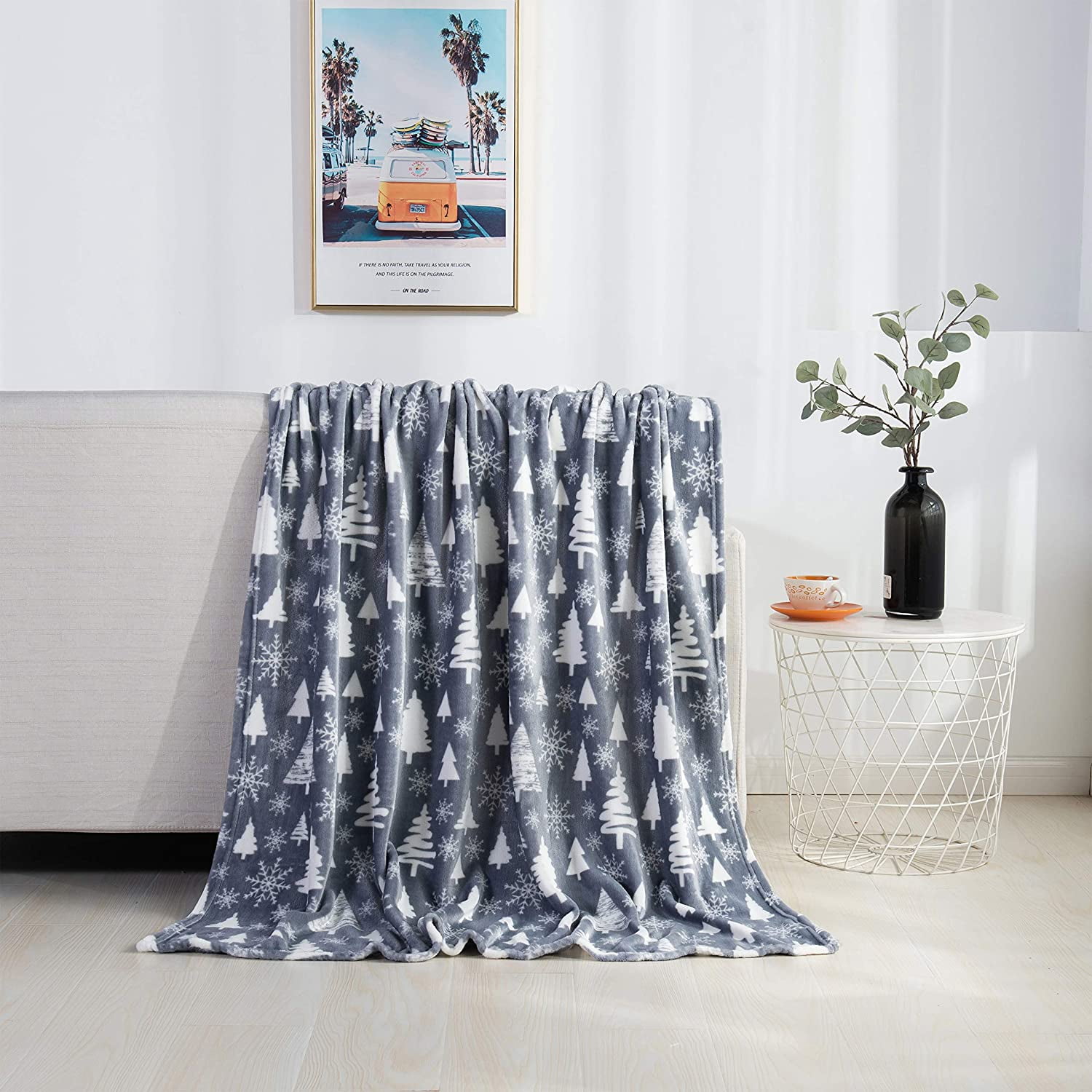 Elegant Comfort 50x60 Gray Christmas Tree Throw Blanket - Soft, Warm ...