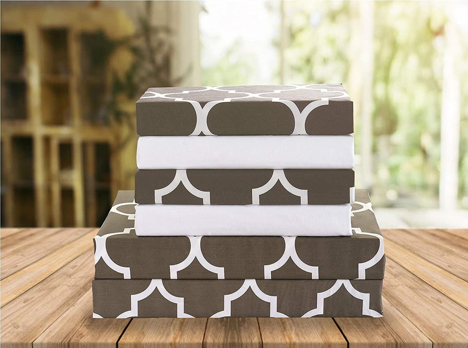 Elegant Comfort 6 Piece King Bed Sheets Set Grey Quatrefoil Microfiber ...