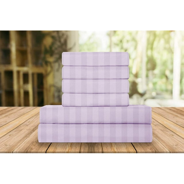 Elegant Comfort 6 Piece Bed Sheets Polyester King Stripe Periwinkle ...