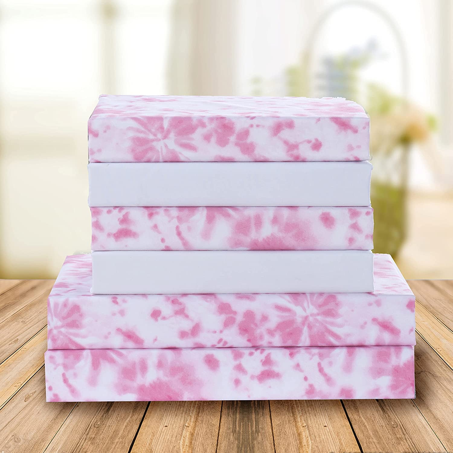 Elegant Comfort 6 Piece Bed Sheets Polyester King Tie Dye Light Pink ...