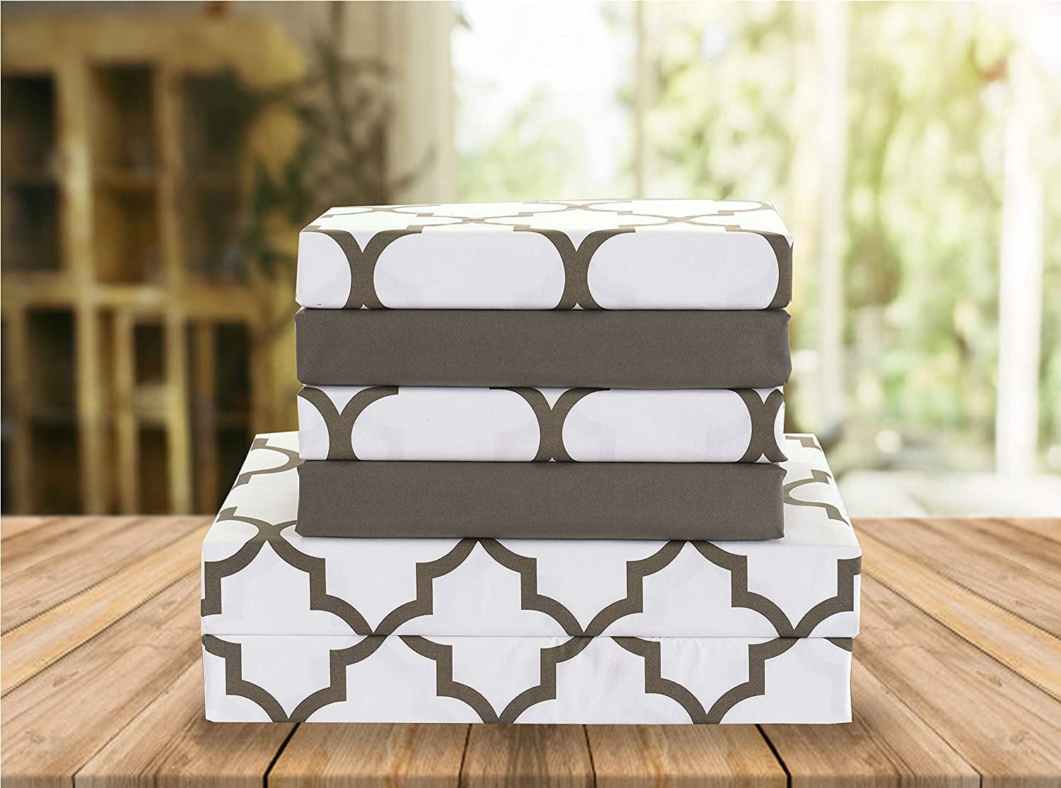 Elegant Comfort 6 Piece Bed Sheets Polyester Queen Quatrefoil White ...