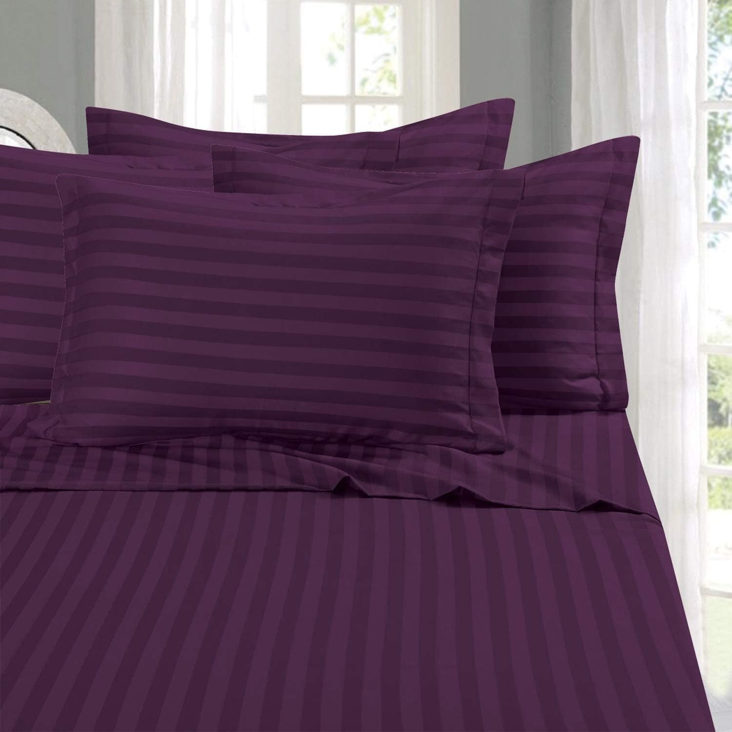 Elegant Comfort 6-Piece Damask Stripe Bed Sheet Set, 1500 Thread Count ...