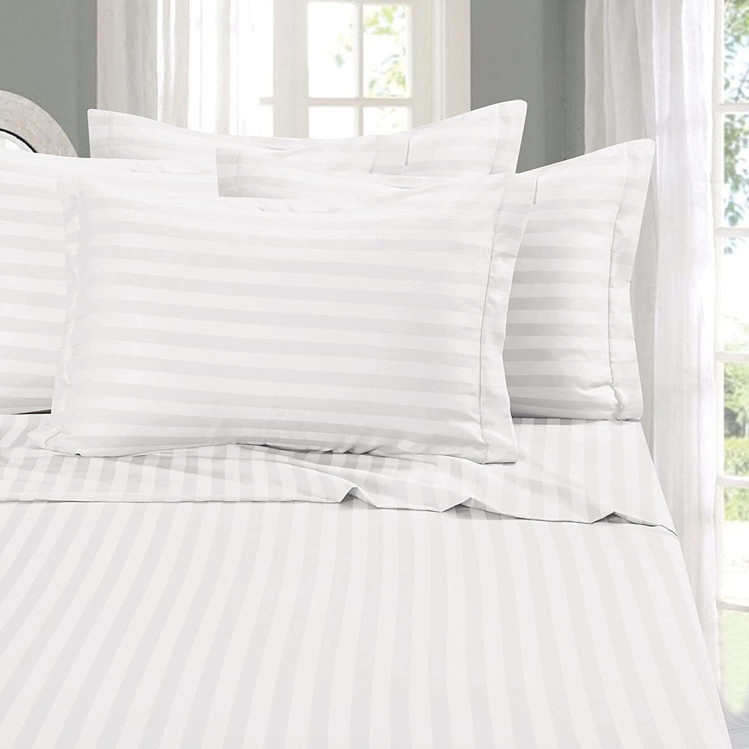 Elegant Comfort 6-Piece Damask Stripe Bed Sheet Set, 1500 Thread Count ...