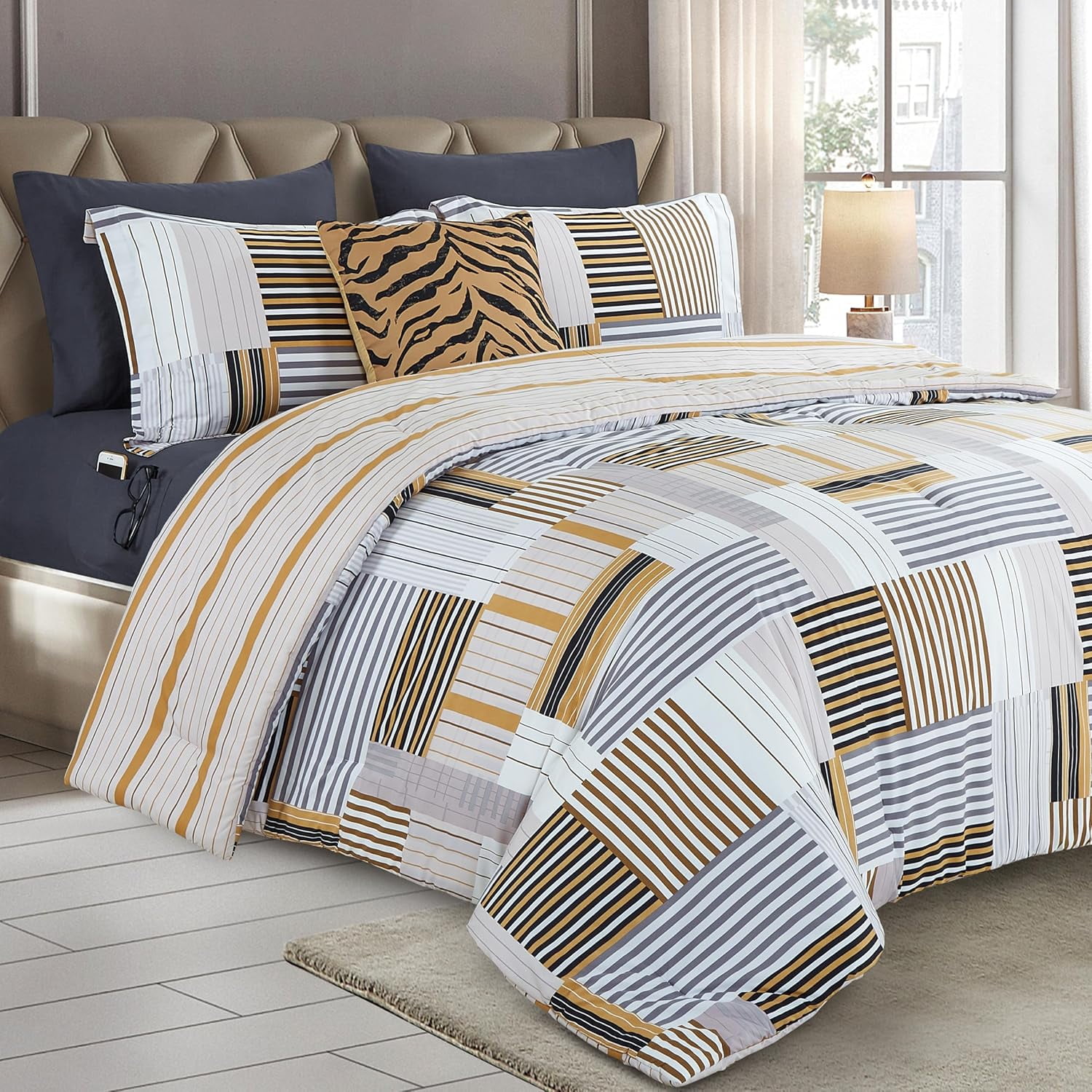 Elegant Comfort 8-Piece Animal Print Patch Reversible Comforter Set ...