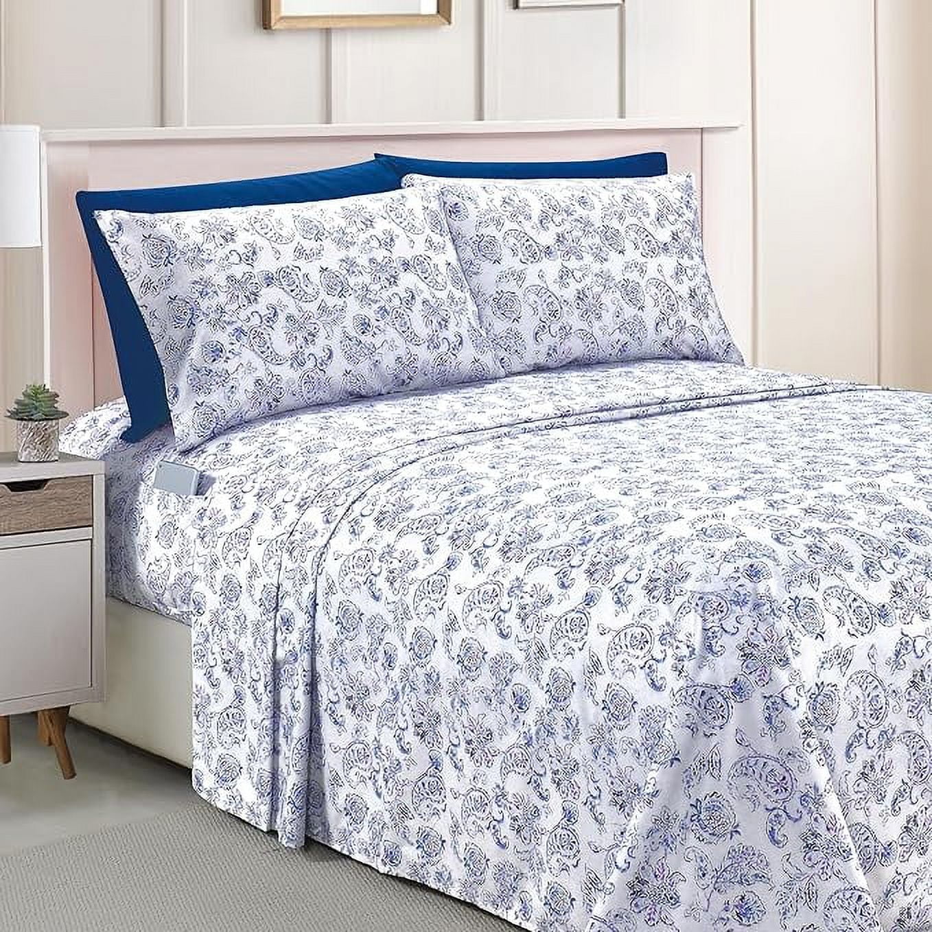 Elegant Comfort Amelia Paisley Printed 4-Piece Sheet Set, Deep Pocket ...