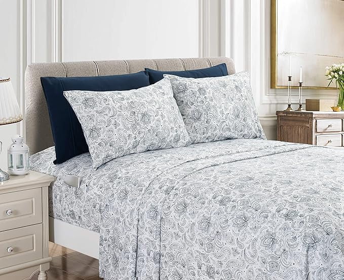 Elegant Comfort Amelia Paisley Printed 6-Piece Sheet Set, Deep Pocket ...