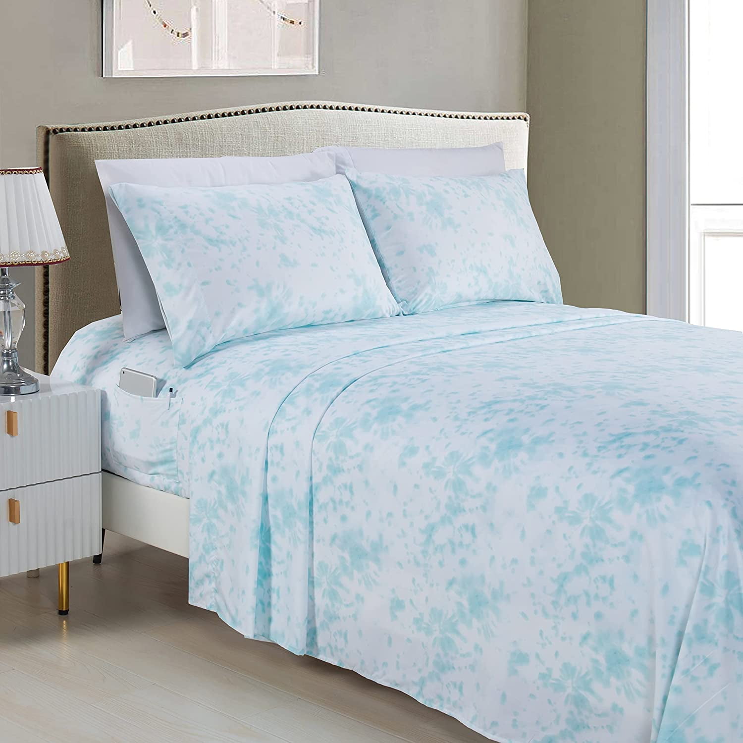 Elegant Comfort Aria Tie-Dye Sheet Set, 4-Piece Set, 1500 Series ...