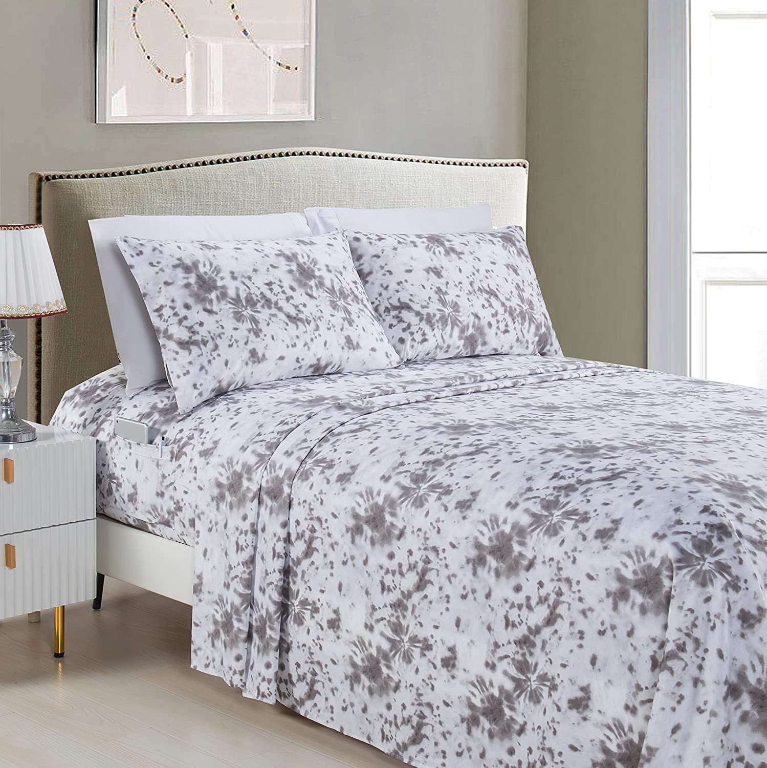 Elegant Comfort Aria Tie-Dye Sheet Set, 6-Piece Set, 1500 Series ...