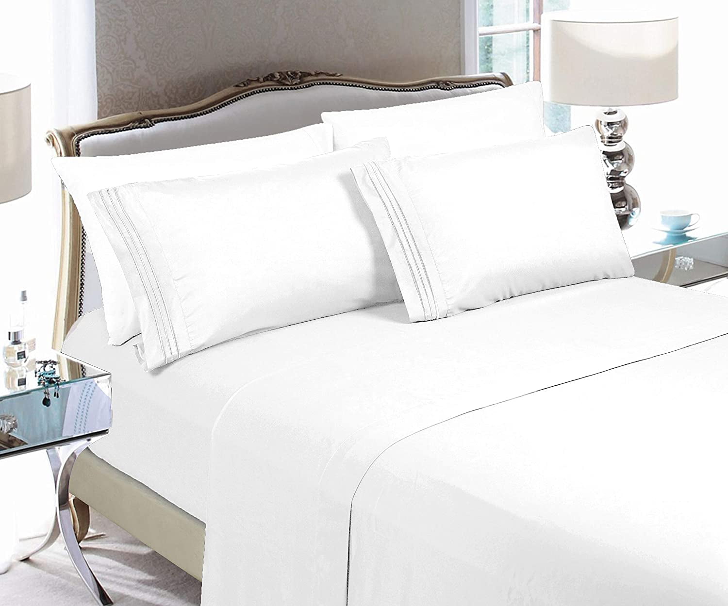Elegant Comfort Bed Sheet Set Soft 1500 Series Sheet set, Full, White ...