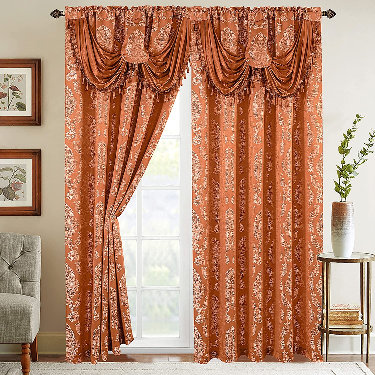 Elegant Comfort Classic Jacquard Window Drape Set, 2-Panels with ...
