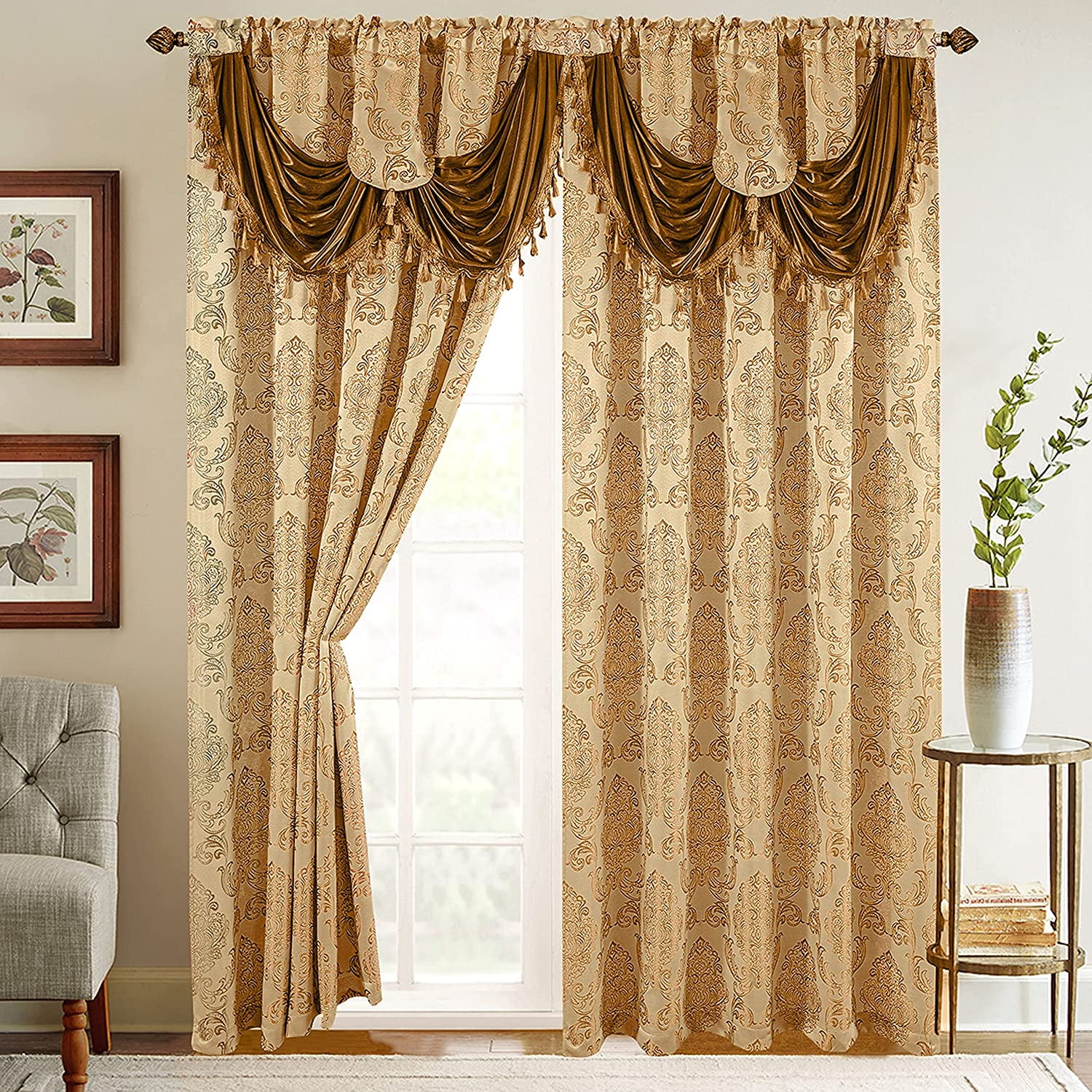 Elegant Comfort Classic Jacquard Window Drape Set, 2-Panels with ...