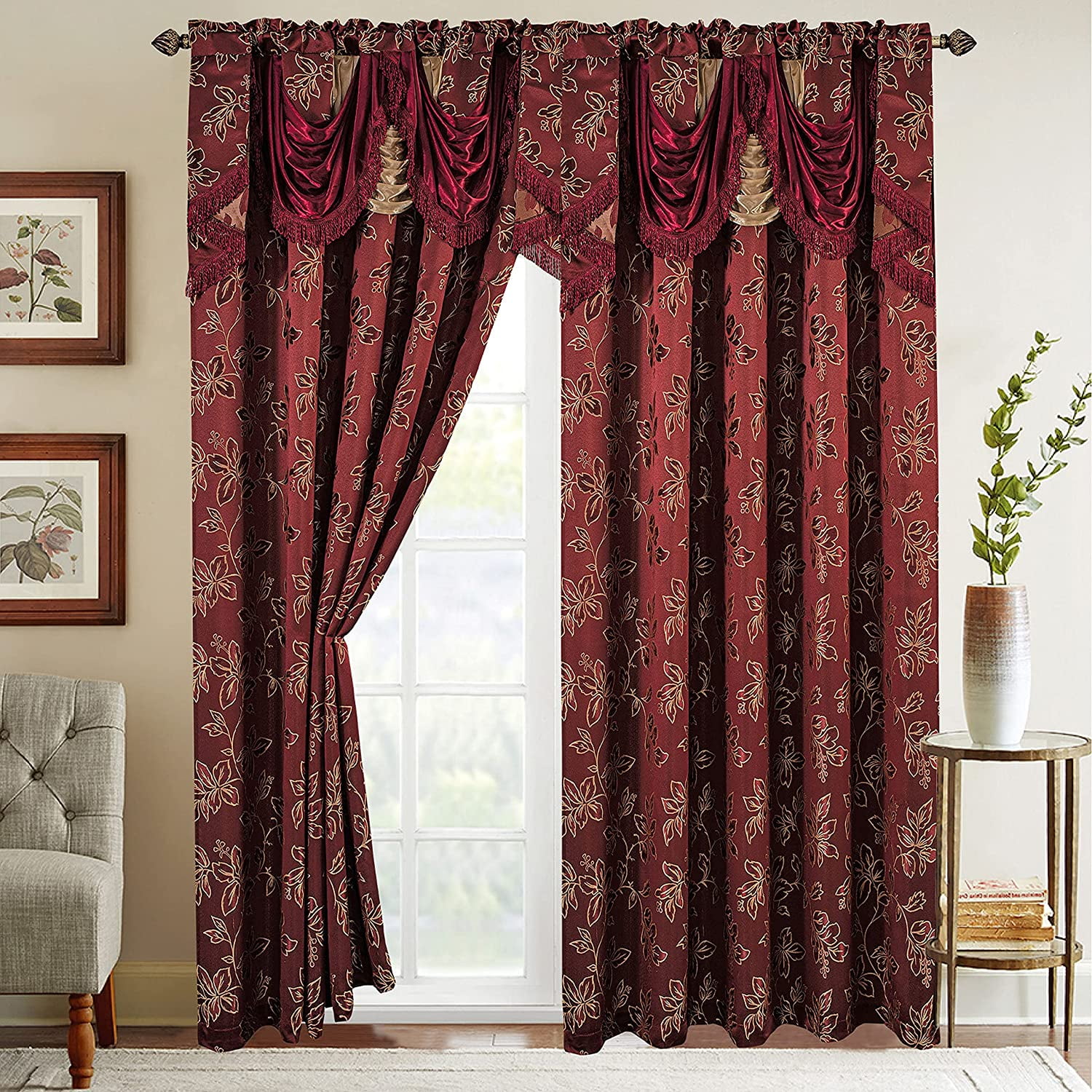 Elegant Comfort Classic Jacquard Window Drape Set, 2-Panels with ...
