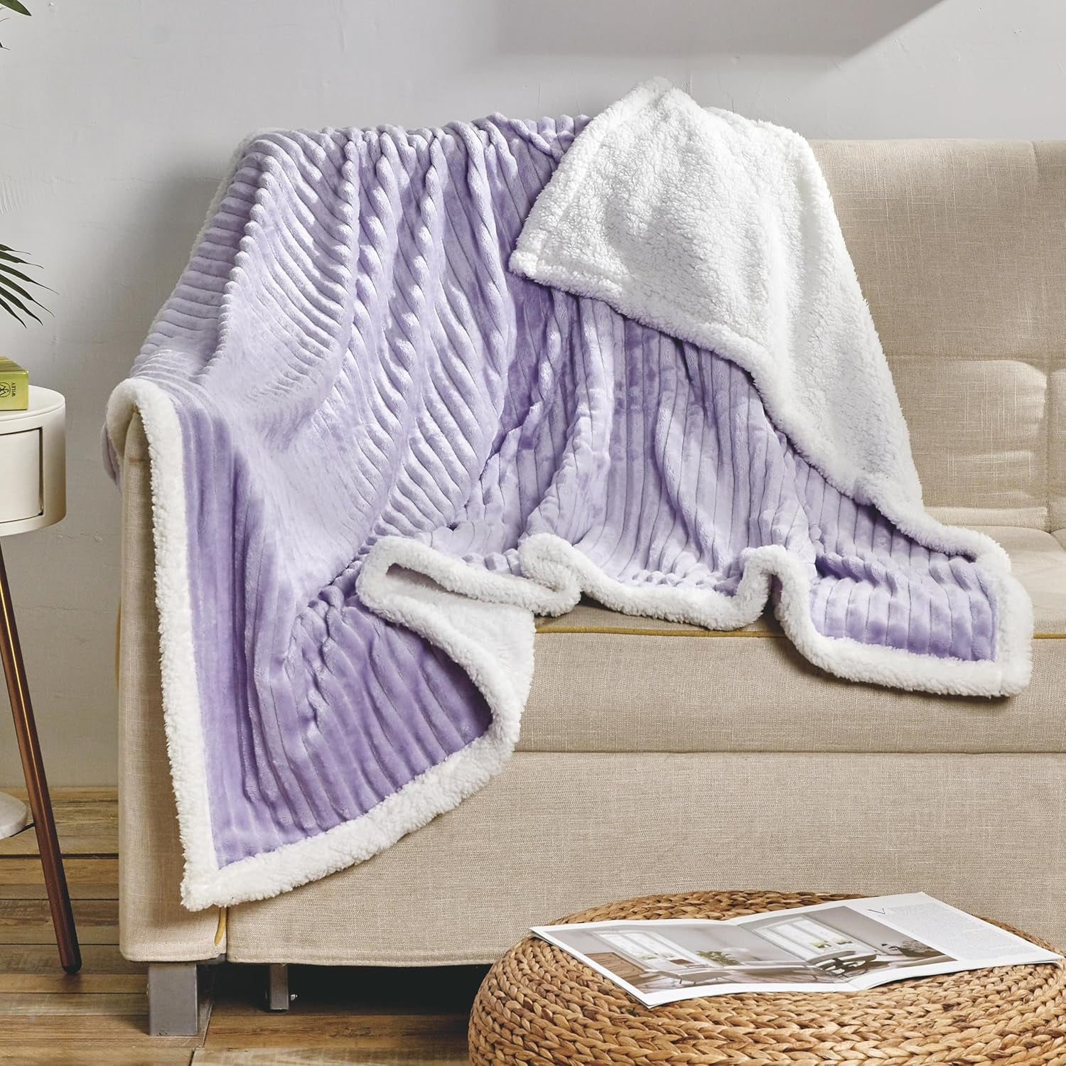 Elegant Comfort Corduroy Sherpa Reversible Throw Blanket, Medium Weight, Micro-Suede, Corduroy ...