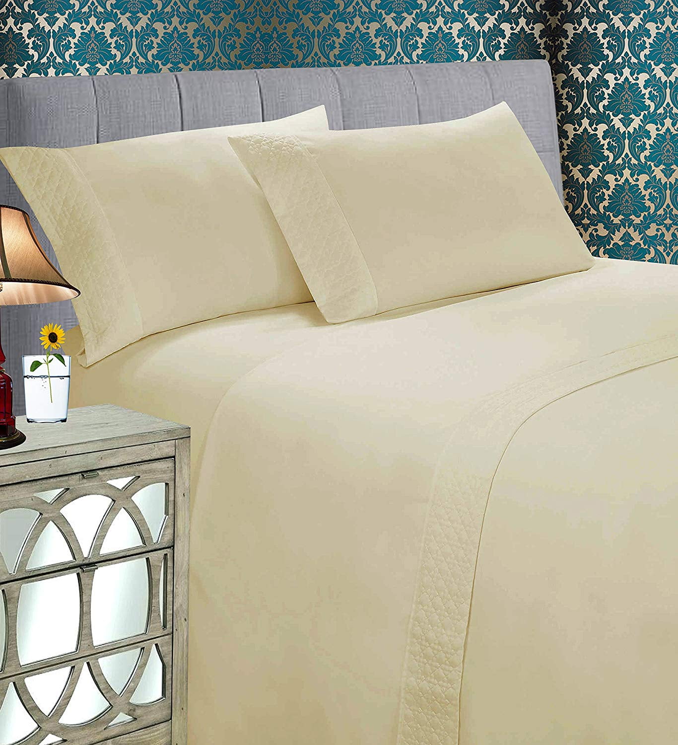 Elegant Comfort 4 Pieces Bed Sheet Set With Flat Fitted and 2 ...