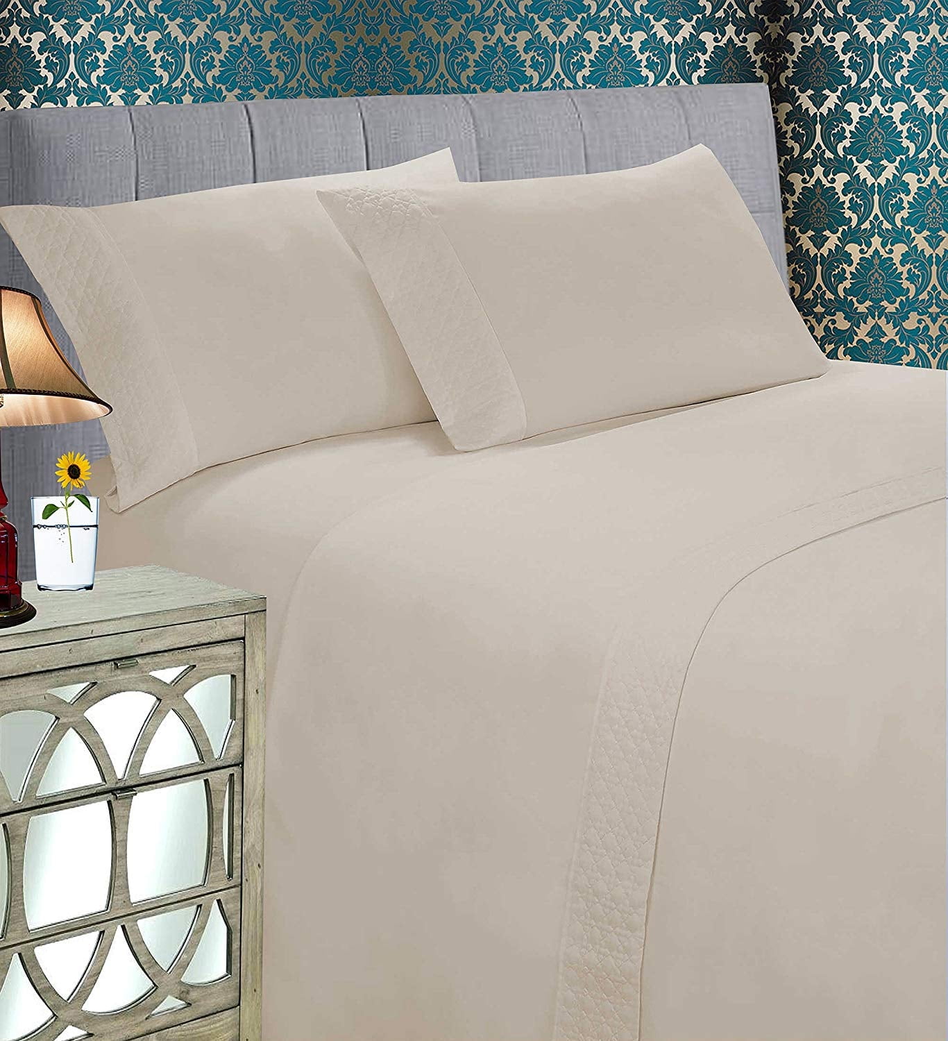Elegant Comfort 4 Pieces Bed Sheet Set With Flat Fitted and 2 ...