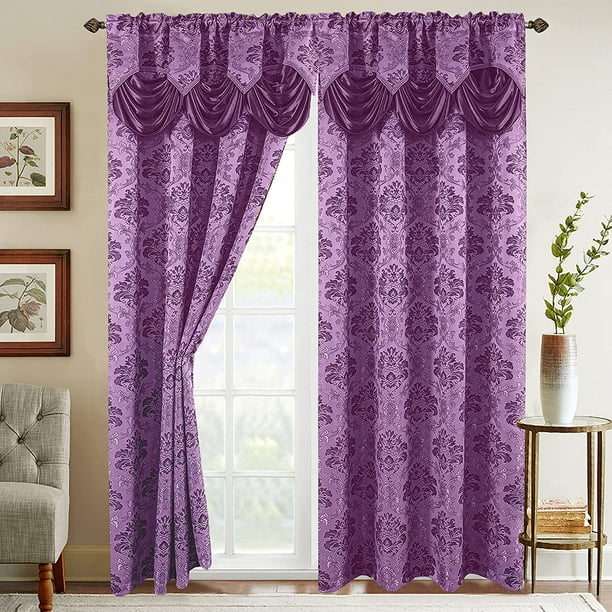 Elegant Comfort Jaquard Curtain Panels with Attached Pleated Valance, 2 ...