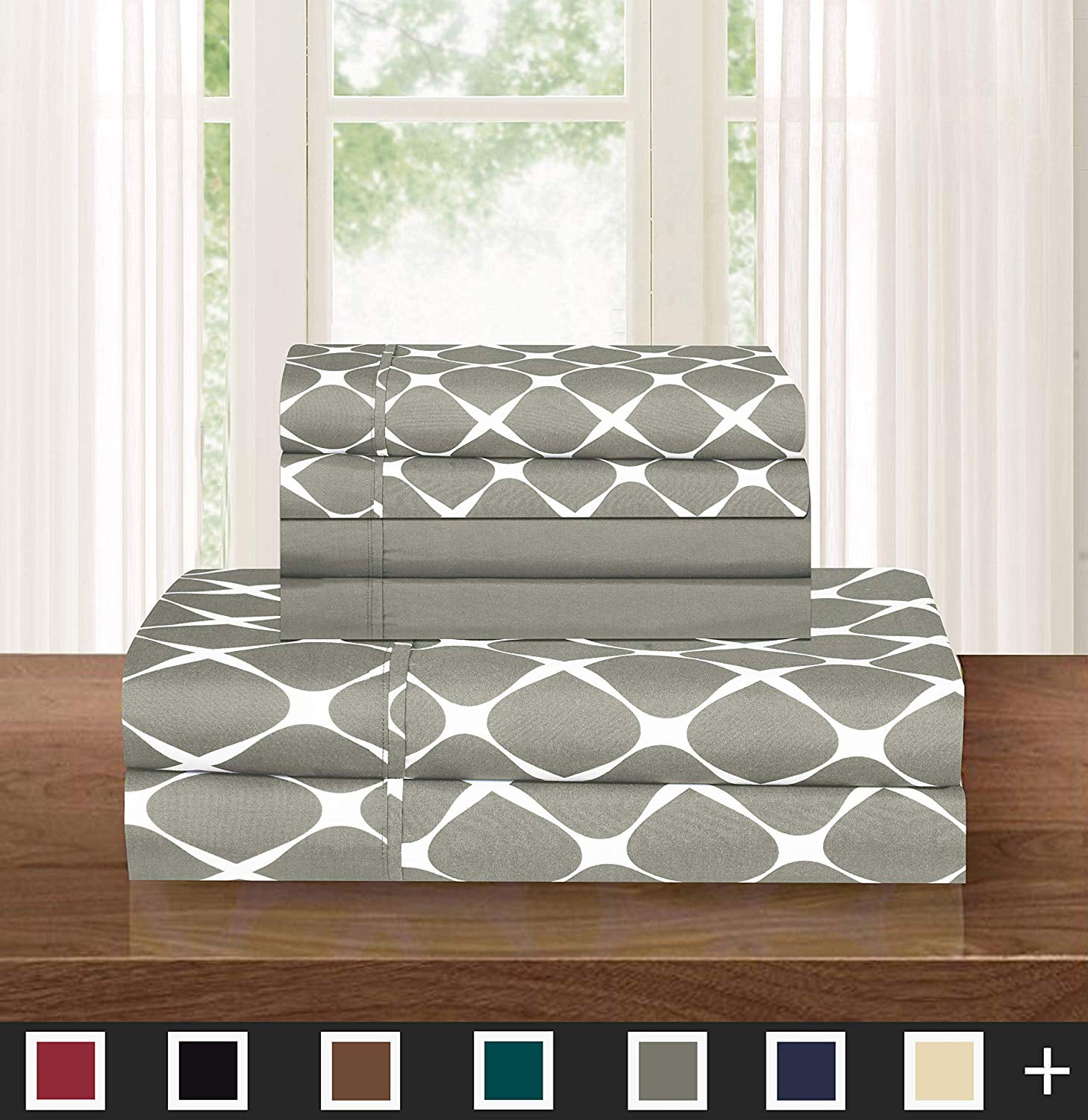 Elegant Comfort Milano 1500 Thread Count Gray Trellis Sheet Sets Twin ...