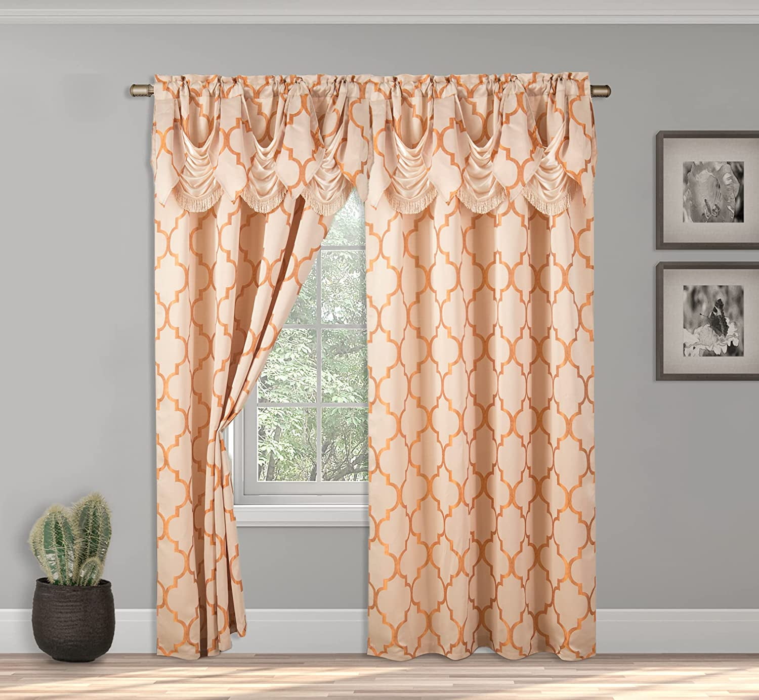 Elegant Comfort Moroccan Trellis Print, Jaquard Curtain Panels with ...