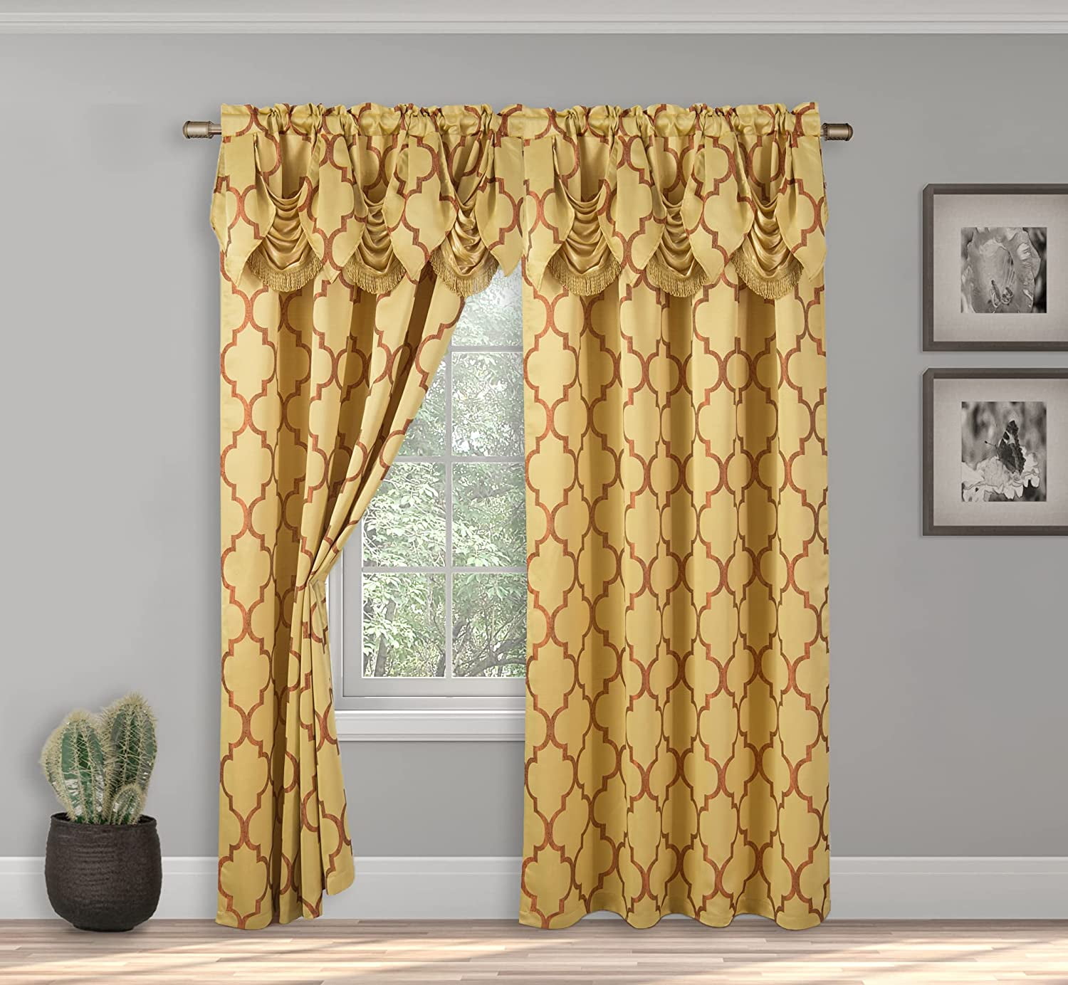 Elegant Comfort Moroccan Trellis Print, Jaquard Curtain Panels with ...