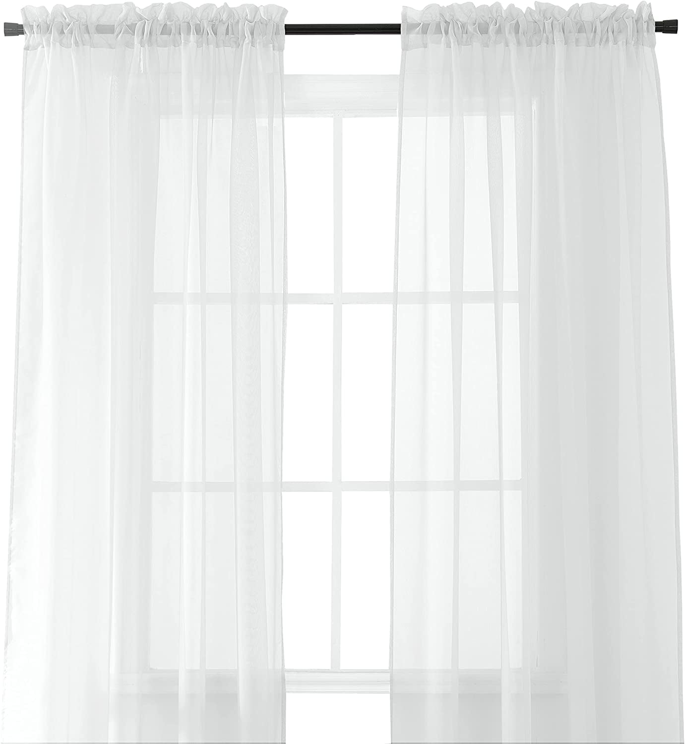 Elegant Comfort Sheer Curtains - 2 Piece Set - 2 inch Rod Pocket ...