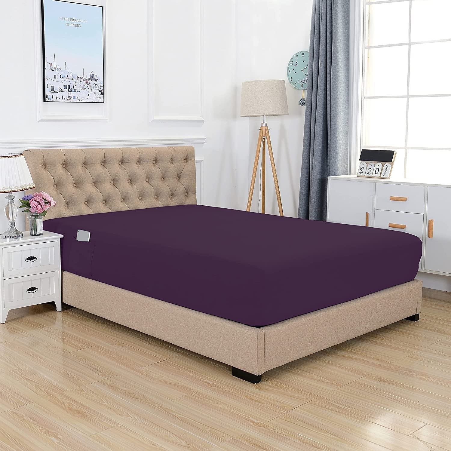 Elegant Comfort Full-Size Fitted Sheet with Smart Storage Pockets ...