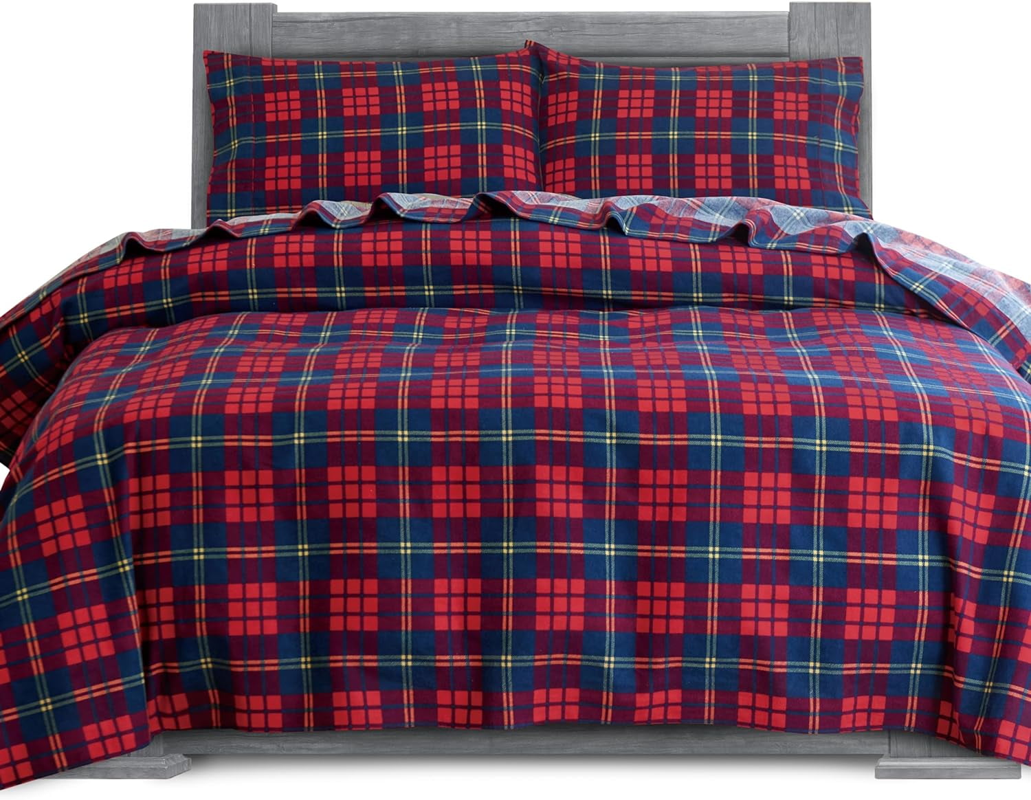 Elegant Comfort Cotton Flannel Sheet Set, Queen Size, Warm and ...