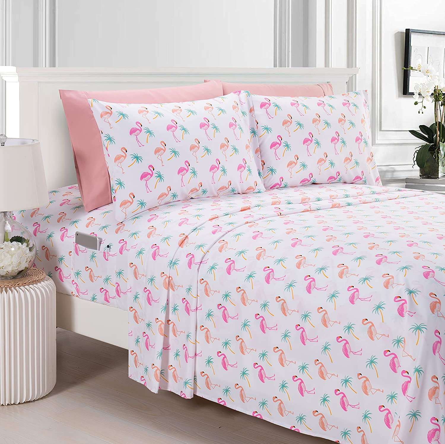 Elegant Comfort Full Soft Bedding Set, 1500 Series, Flamingo Pattern, 6 ...