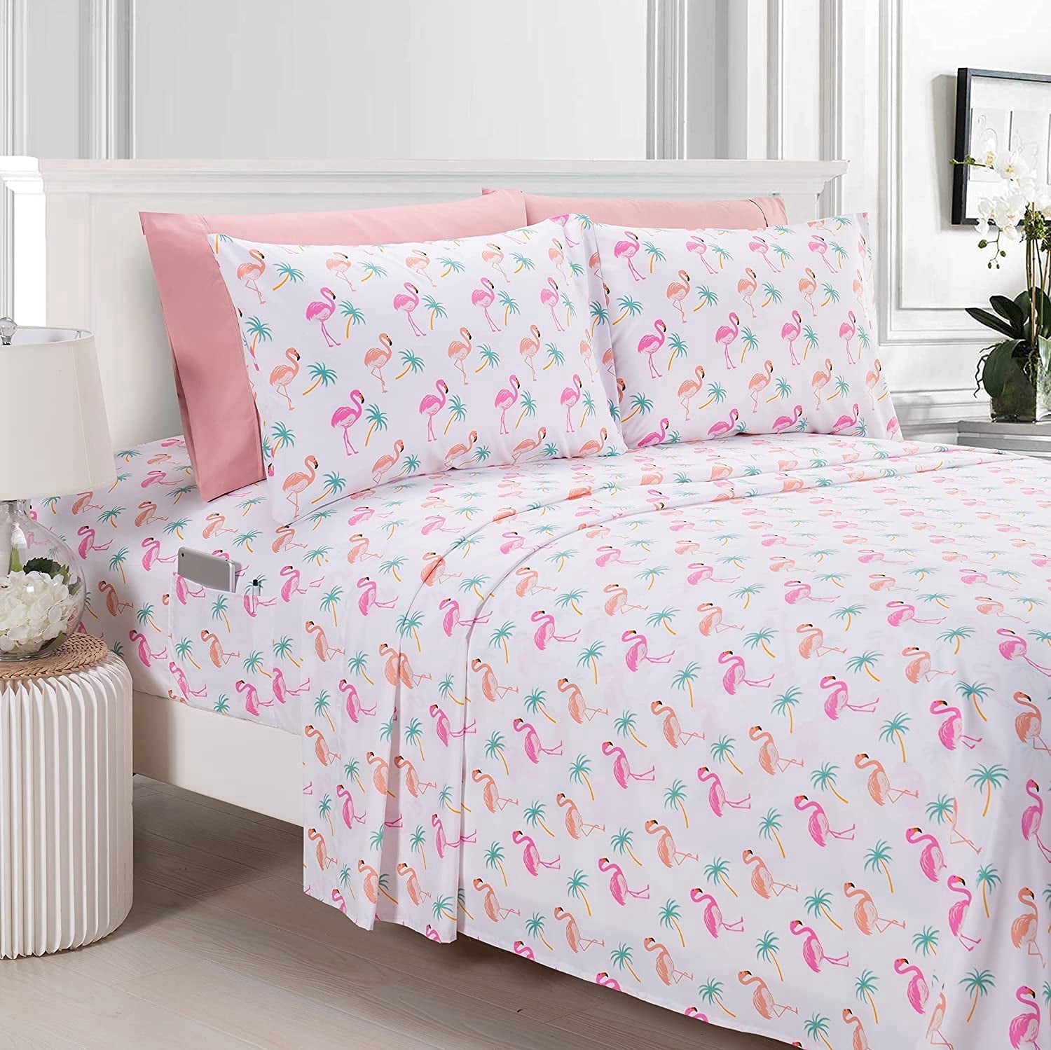 Elegant Comfort Bed Sheets, King, Flamingo Pattern, Microfibers ...