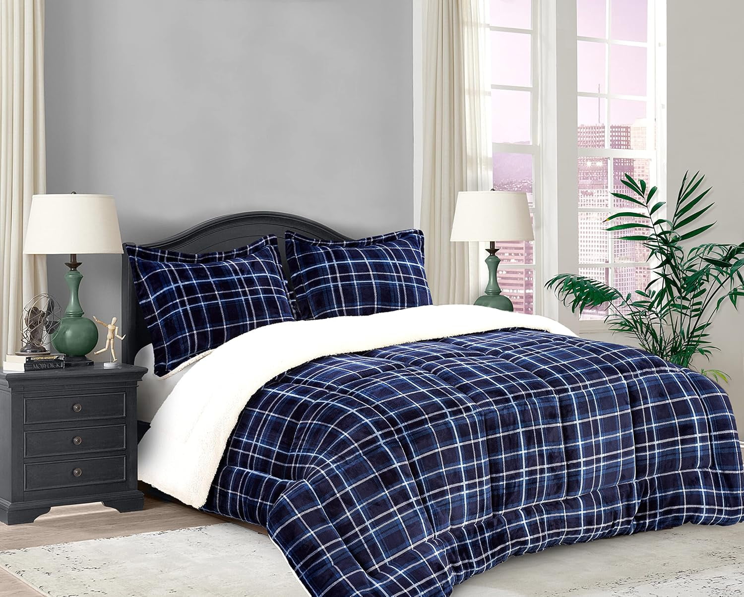 Elegant Comfort Soft & Plush Sherpa Comforter- Lilith Plaid Collection ...