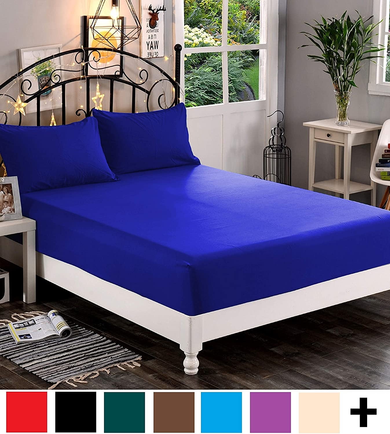Elegant Comfort 1500 Series Solid Blue Full Size Bed Sheet with Deep ...