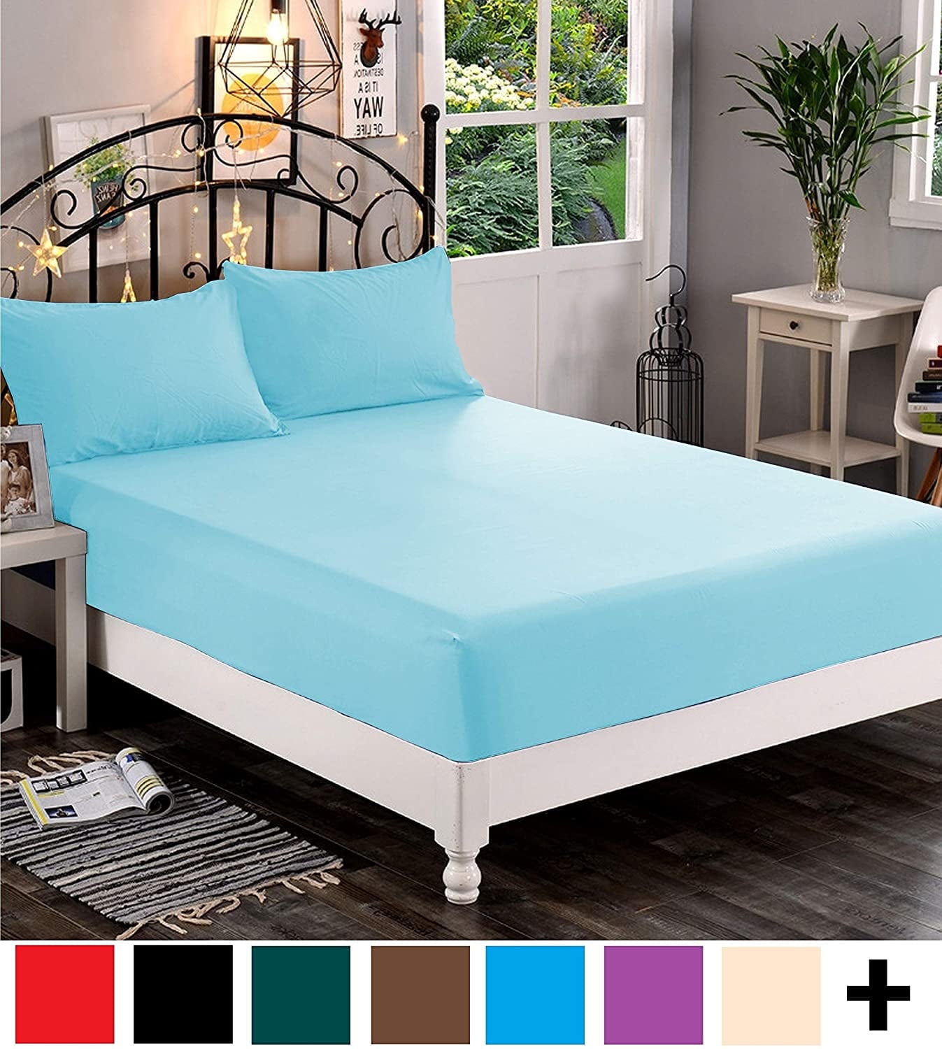 Elegant Comfort Full Size 1500 Thread Count Fitted Bed Sheets, Blue ...