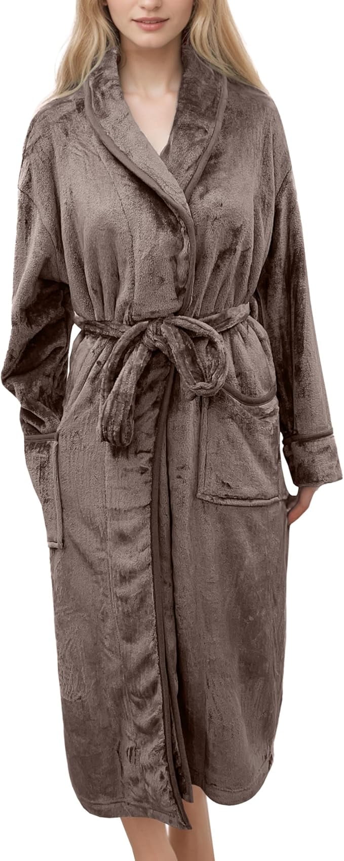 Elegant Comfort Women’s Plush Fleece Spa Bathrobe, Shawl Collar and ...