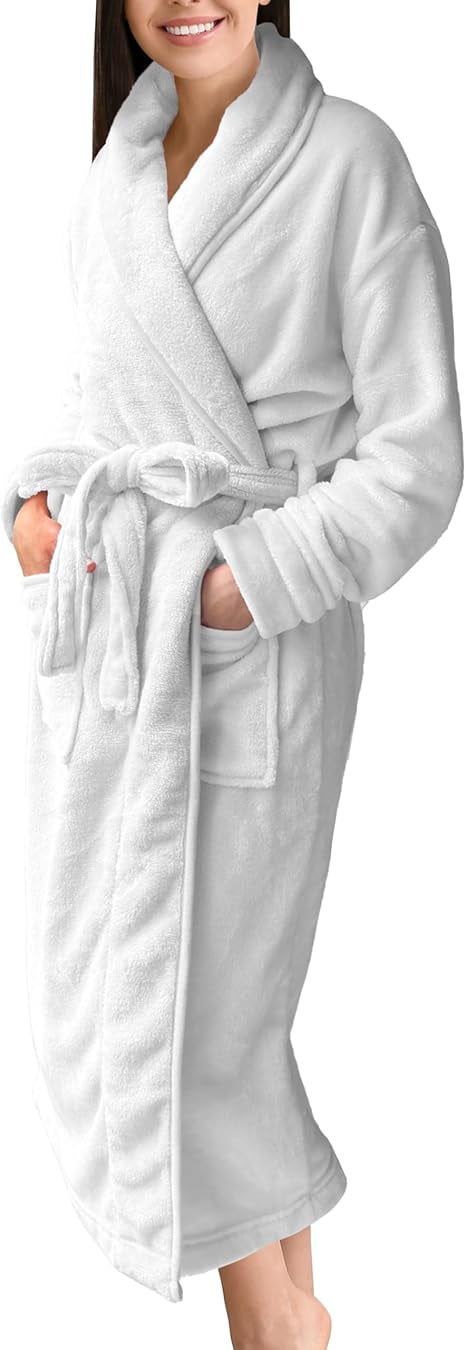Elegant Comfort Women's Spa Plush Fleece Bathrobe with Shawl Collar and ...