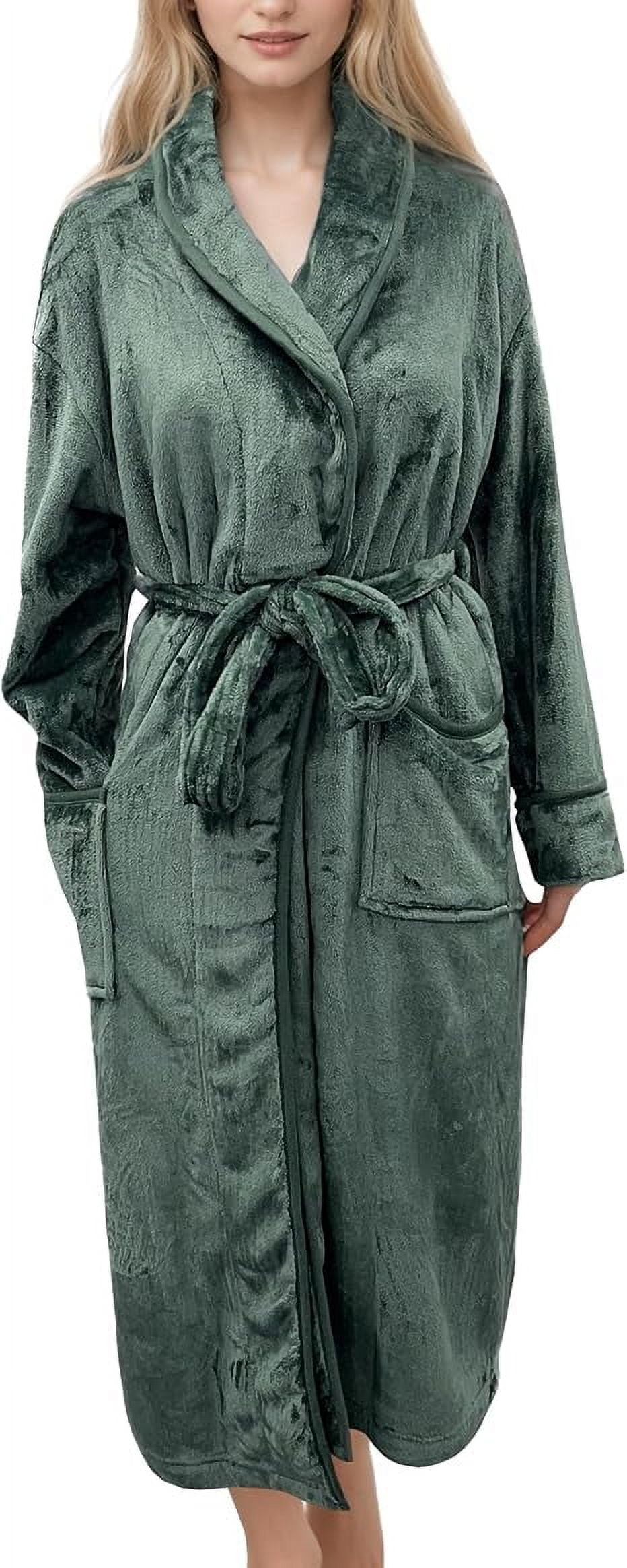Elegant Comfort Women's Spa Plush Fleece Bathrobe with Shawl Collar and ...