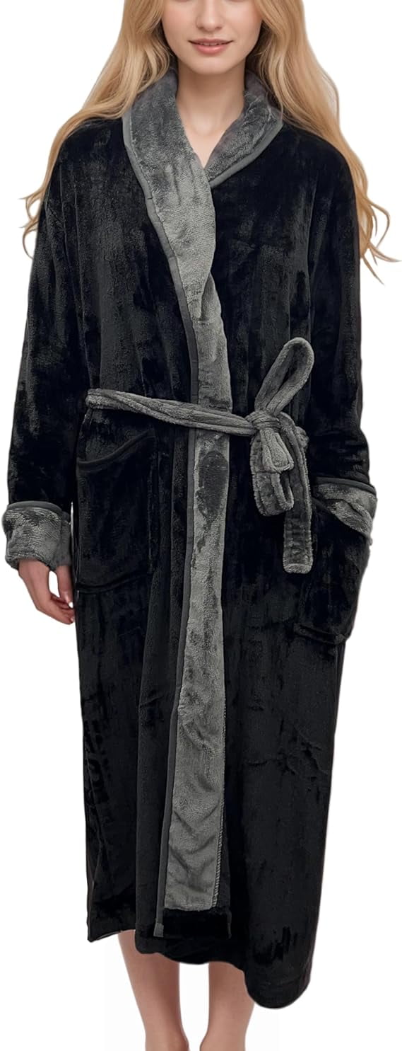 Elegant Comfort Women's Spa Plush Fleece Bathrobe with Shawl Collar and ...