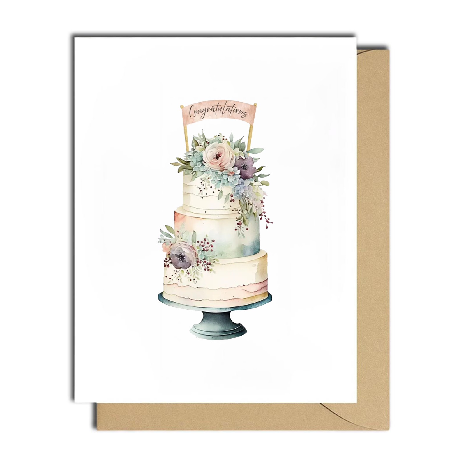 Elegant Congratulations Card with Watercolor Cake Design – Perfect for ...