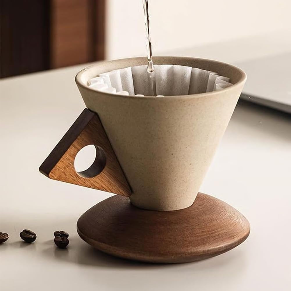 Elegant Conical Coffee Cup with Wooden Base,Vintage Cone Shaped ...