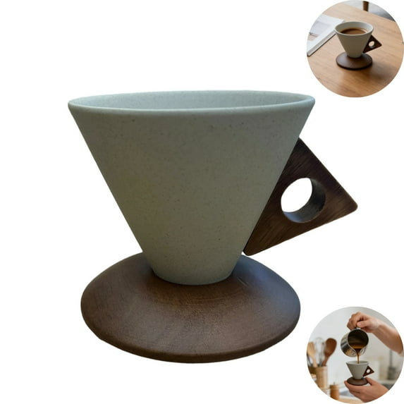 Elegant Conical Coffee Mug – Ceramic Cone-Shaped Cup with Wooden Handle ...