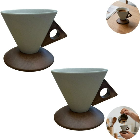 Elegant Conical Coffee Mug – Ceramic Cone-Shaped Cup with Wooden Handle ...