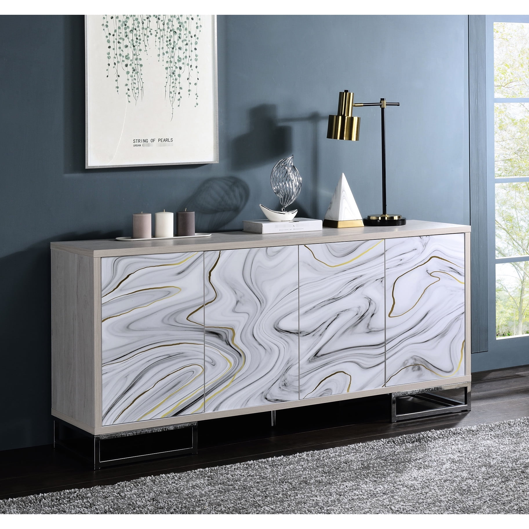 Elegant Console Cabinet With White Marble Paint & Trim - Functional And ...