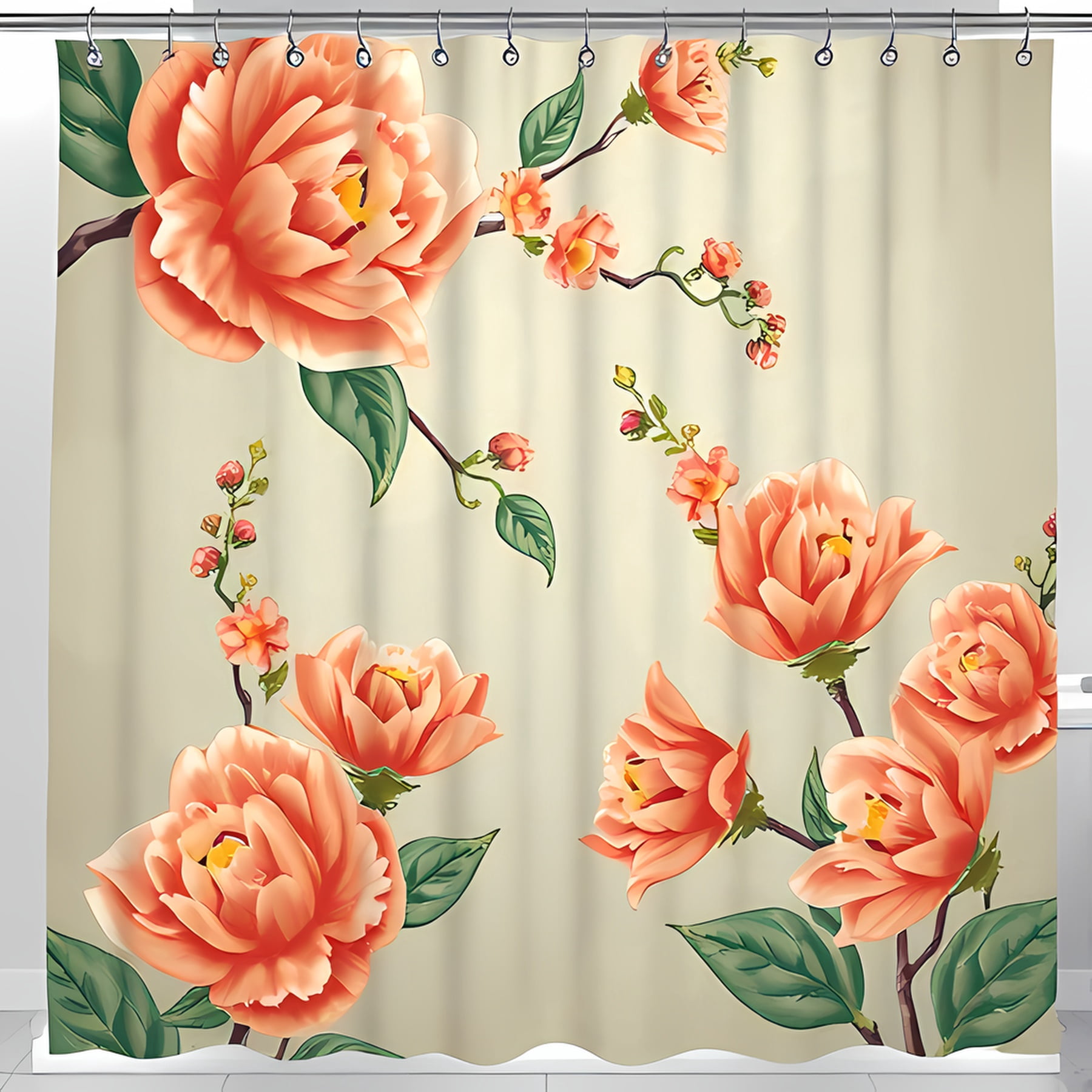 Elegant Coral Floral Shower Curtain - Opulent Peonies & Delicate Blooms ...