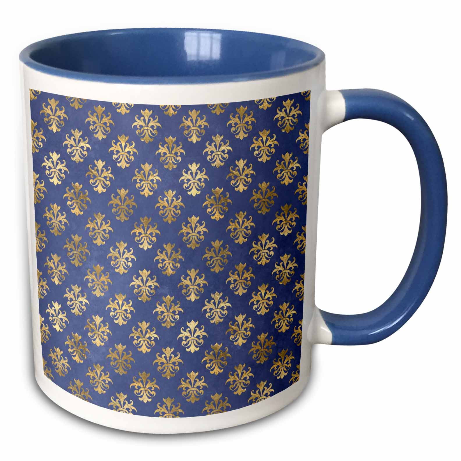 3drose, Elegant Cornflower Blue and Image of Gold Royal Damask Pattern ...