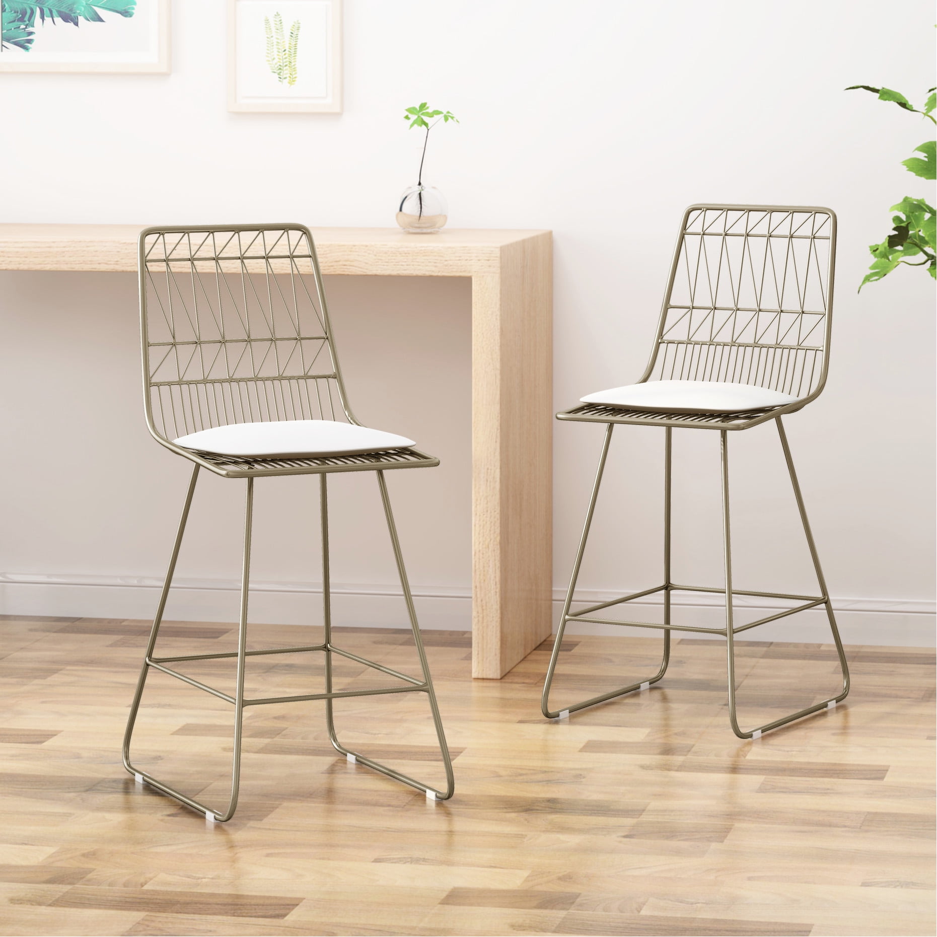 Elegant Counter Stools Pair (2), Iron Sled Frame With Water- Padding ...