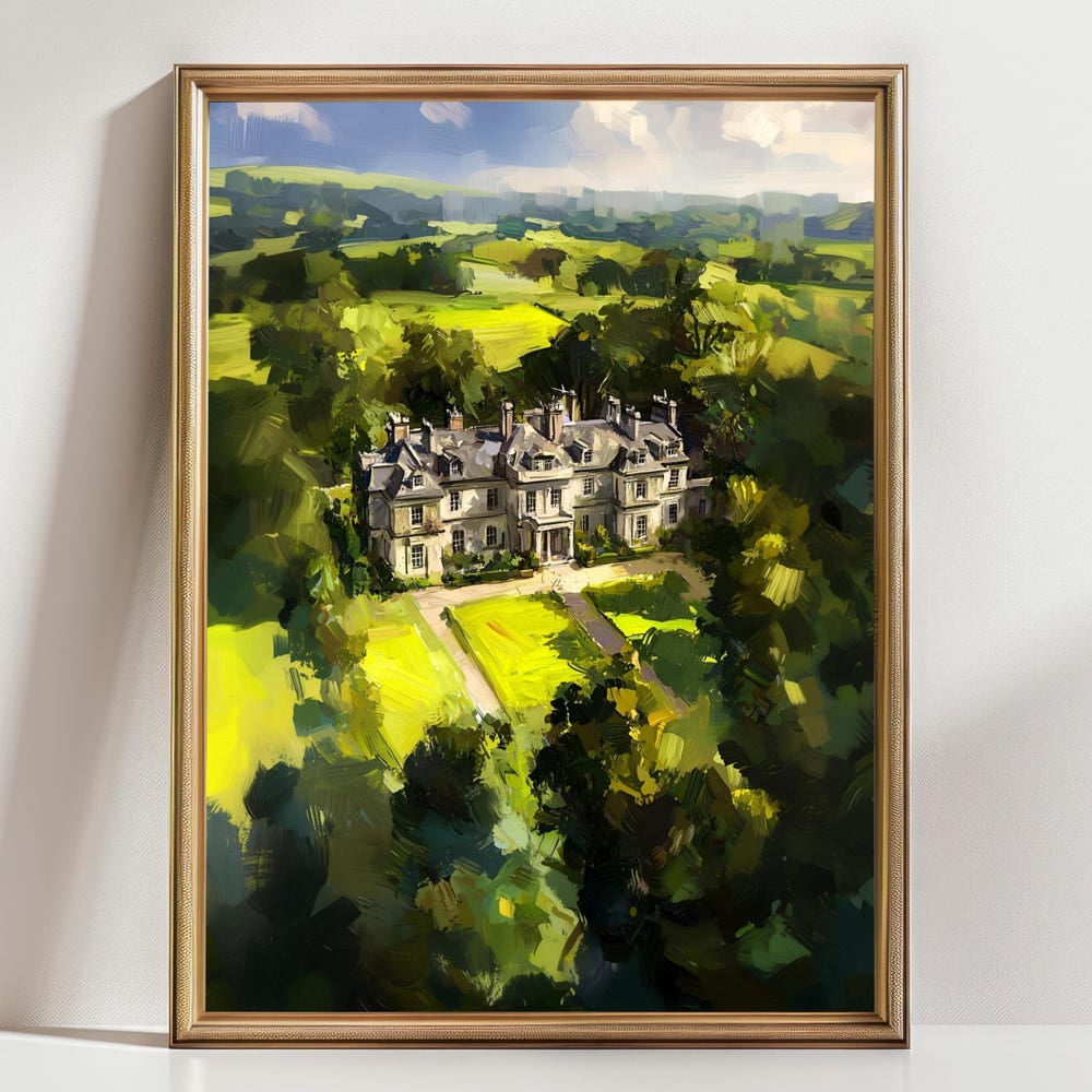 Elegant Countryside Mansion Landscape Art Print English Manor Wall ...