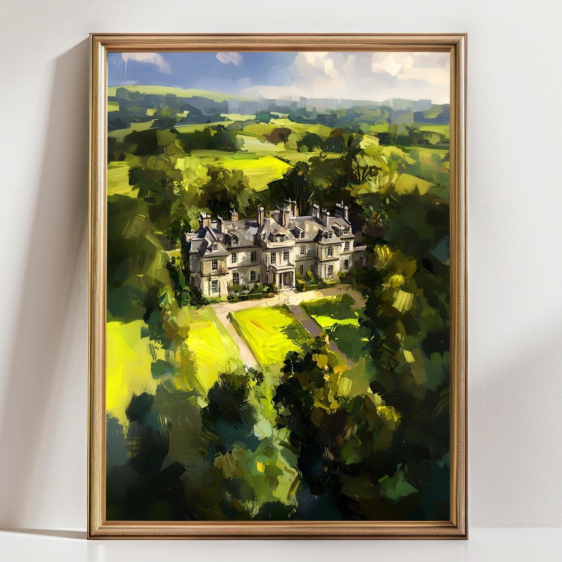 Elegant Countryside Mansion Landscape Art Print – English Manor Wall ...
