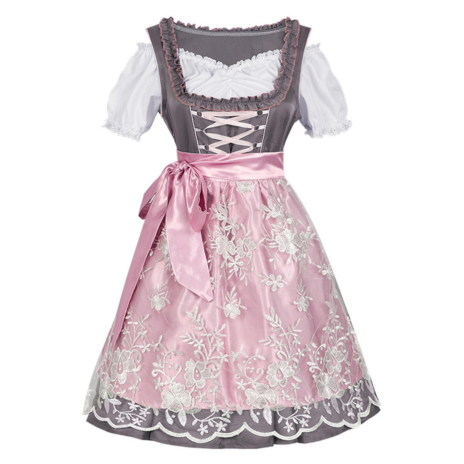 Elegant Court Style Lace Floral Bow Belt Dress Festival Party Outfit ...