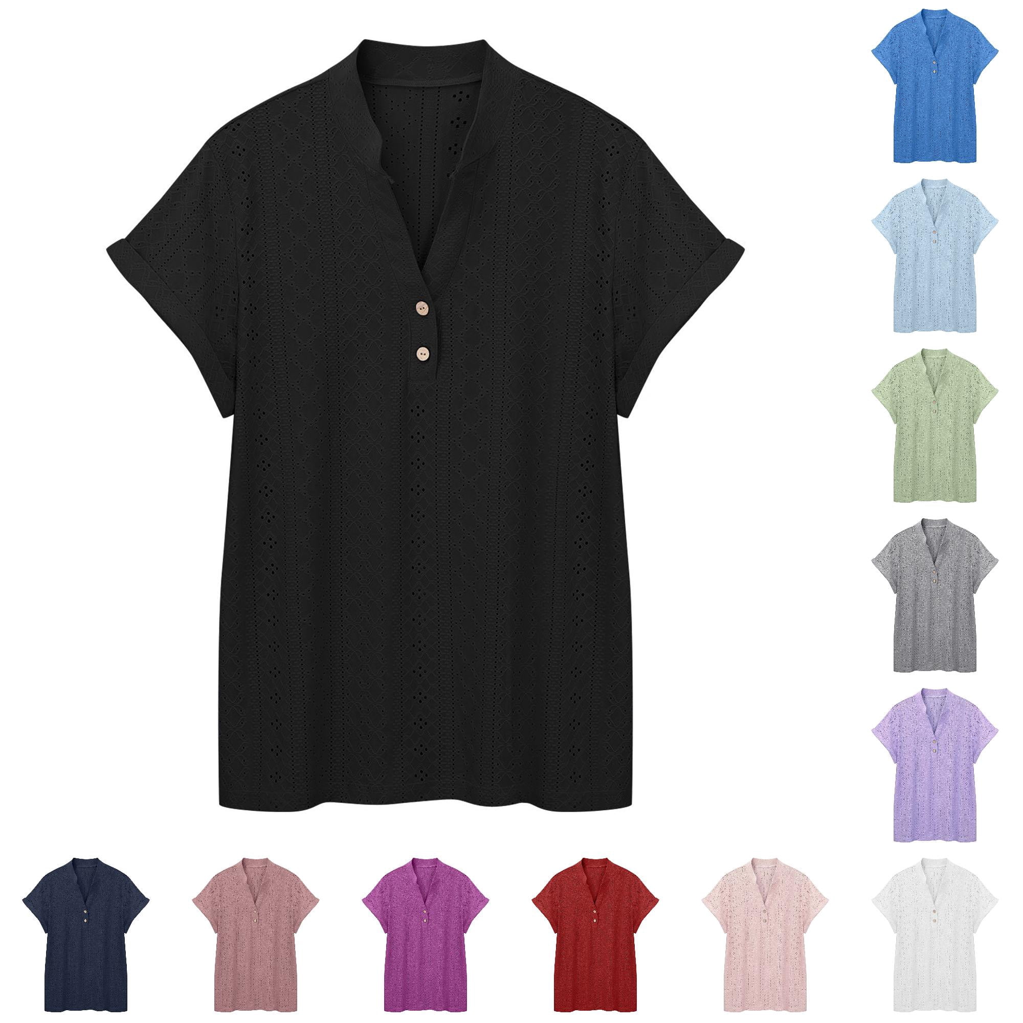 Elegant Courtly Lattice Neck Short Sleeve Loose Button Down Blouse Top ...
